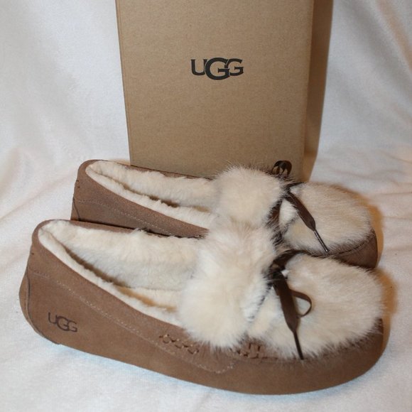 UGG | Shoes | New Ugg Ansley Fur Suede Bow Womens Slippers Chestnut | Poshmark
